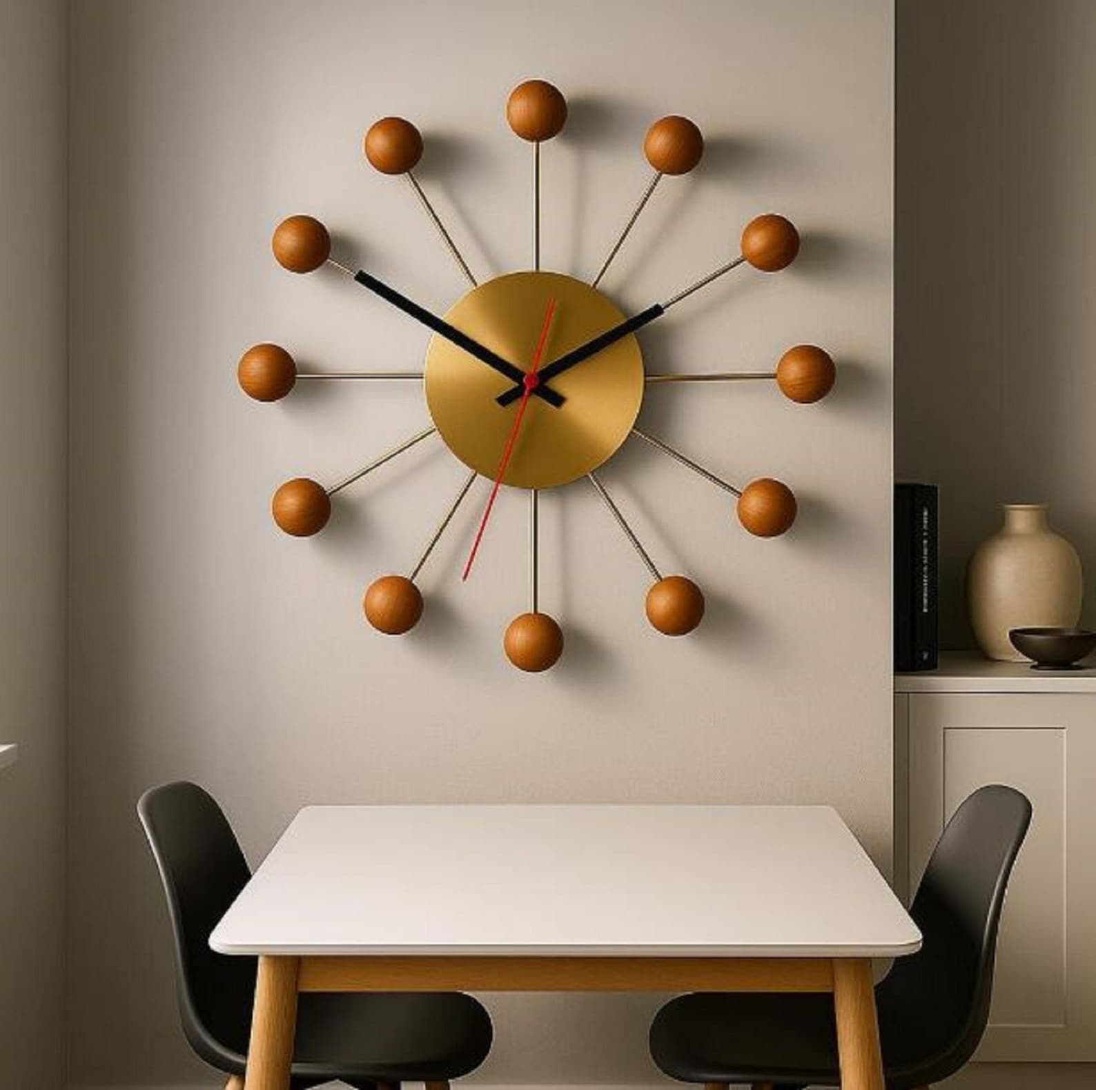 Mid-century Starburst Wall Clock: Brass & Wood Atomic Decor - Etsy
