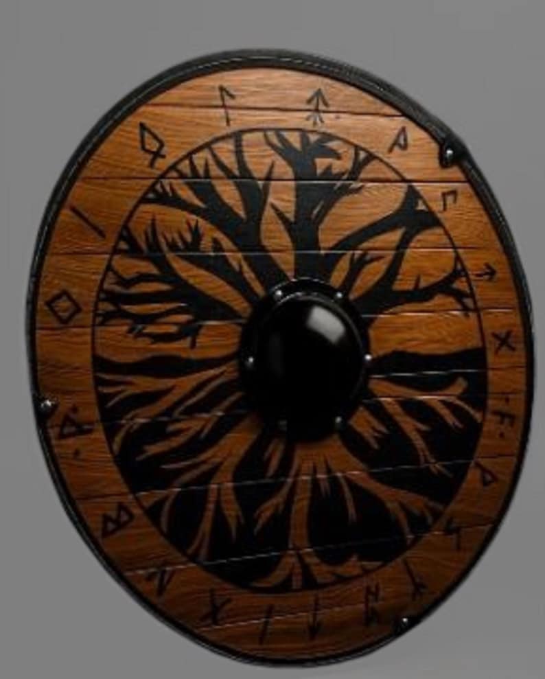 Hand-painted Tree of Life Viking Shield: Steel Boss, Leather Strap - Etsy