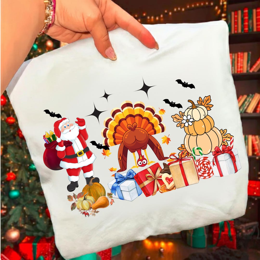 Hallothanksmas PNG: Funny Santa Turkey, Bats Design (digital Download ...