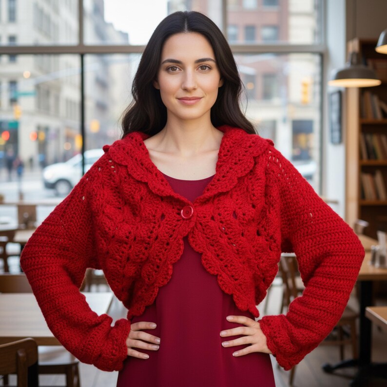 Red Crochet Cardigan Pattern, Digital Download PDF, Beginner Friendly ...
