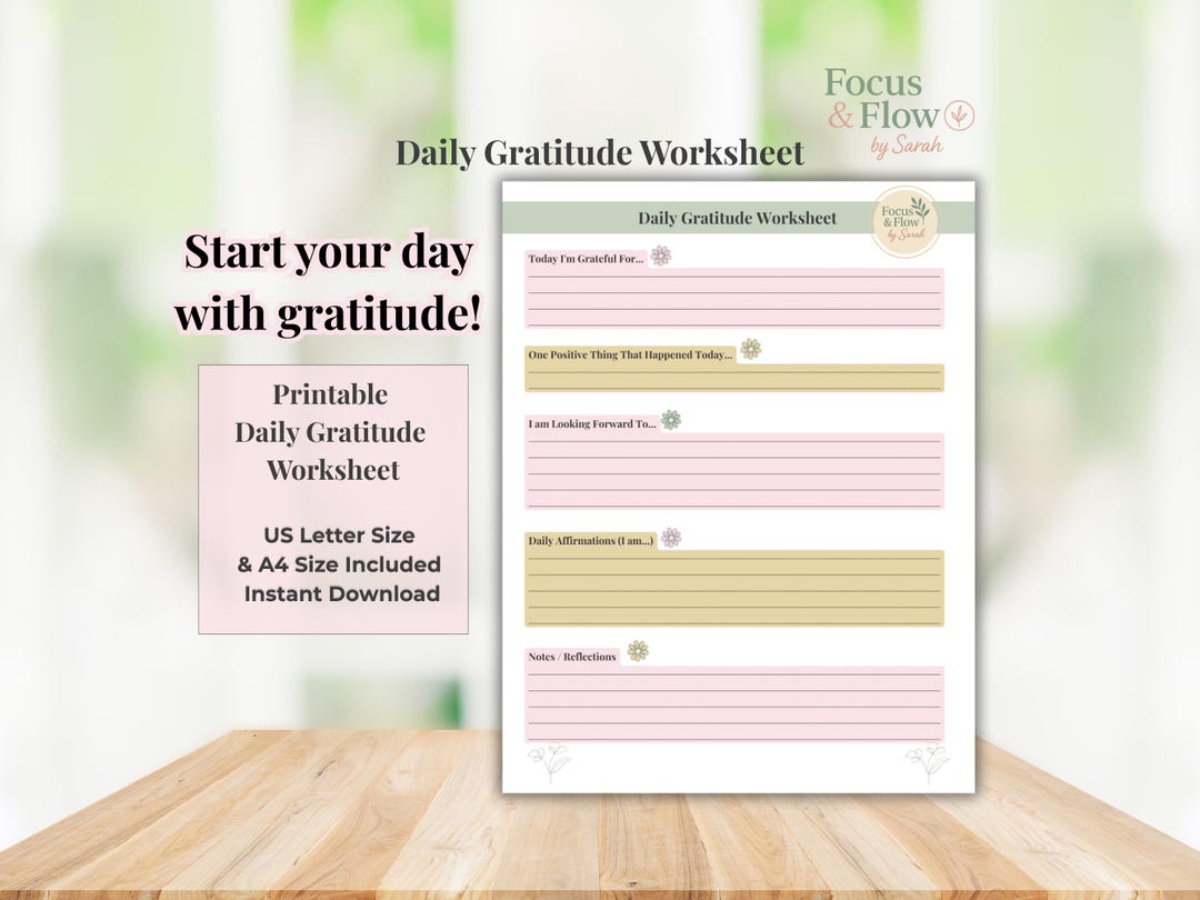 Daily Gratitude Worksheet. Printable PDF for Mindfulness & Positivity ...