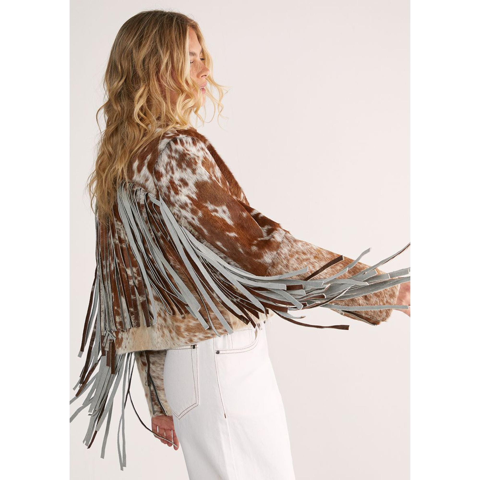 Women's Western Genuine Cowhide Leather Jacket With Fringe Cowskin Coat ...