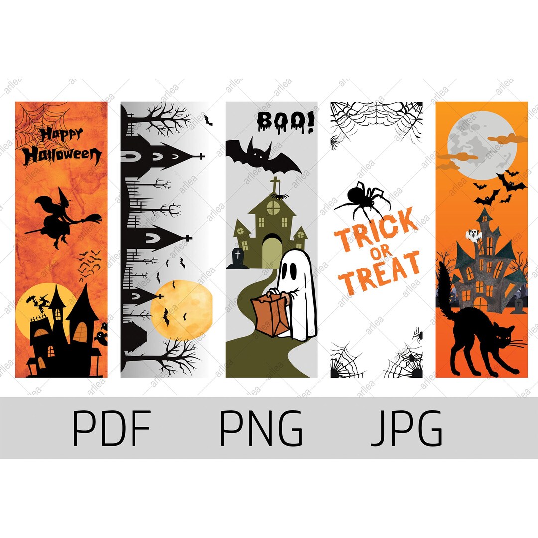Halloween Bookmarks Printable Set: Spooky Ghost, Witch, Cat Designs ...