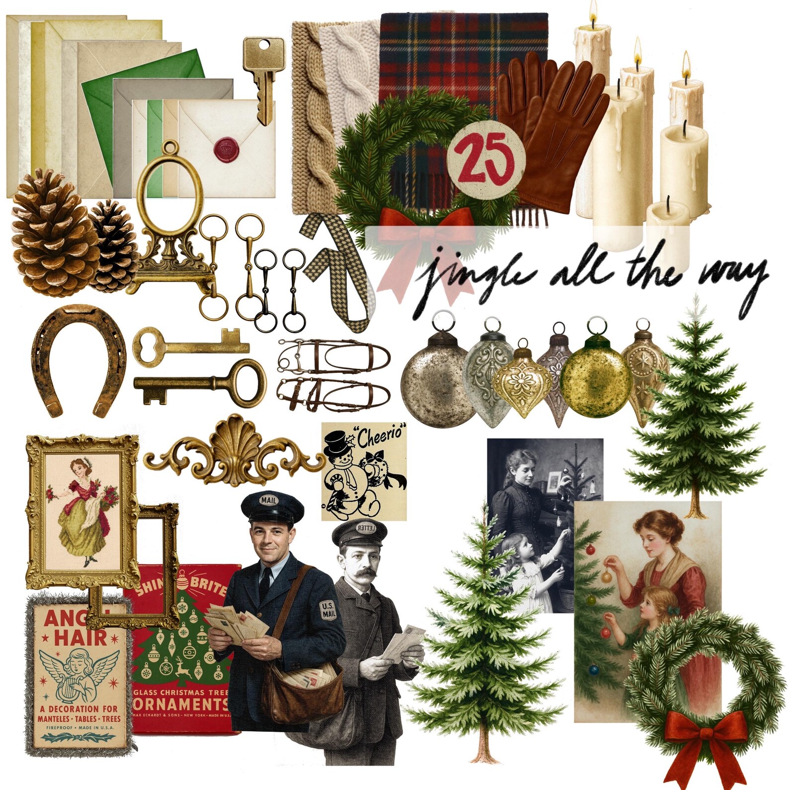 Classic Old Money Christmas Ephemera Pack, Vintage Ornaments Plaid ...