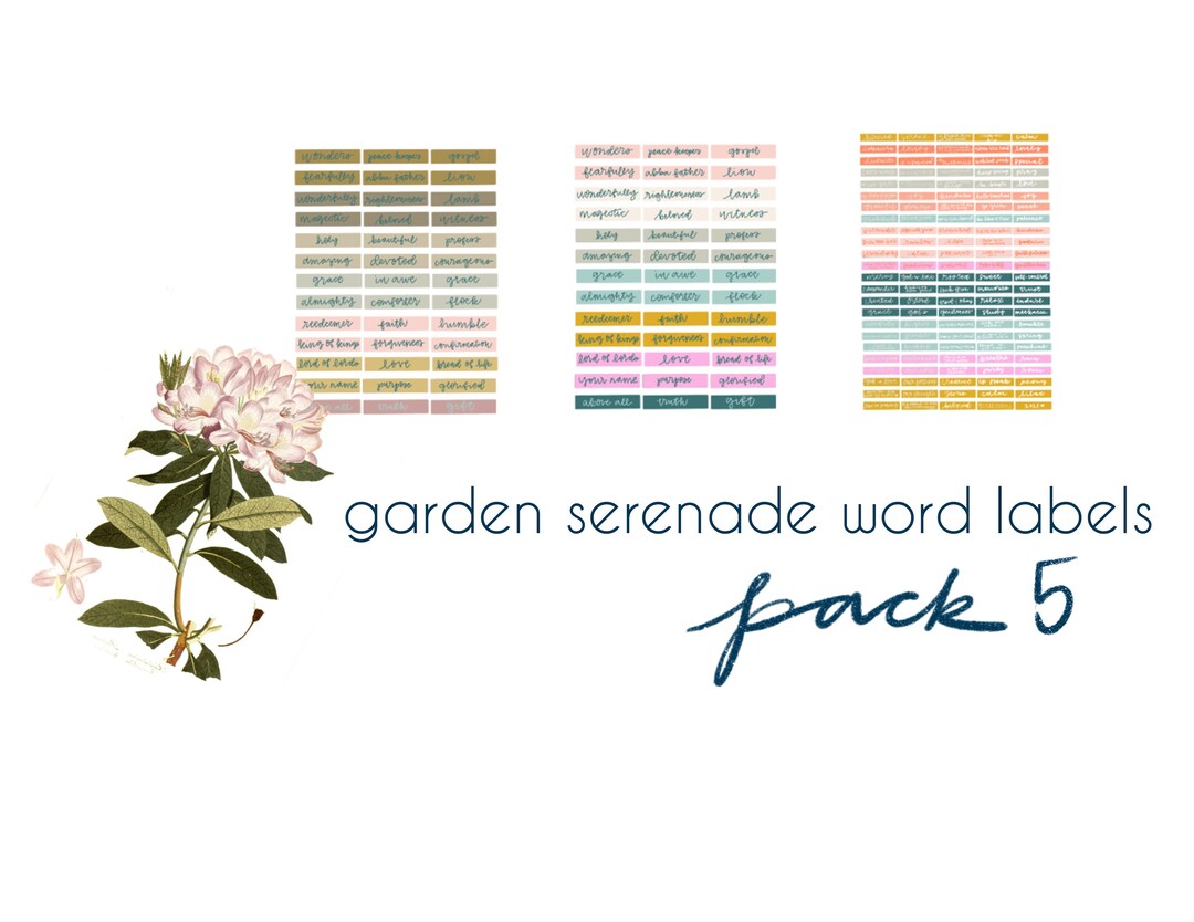 Pack 5 Garden Serenade Word Sentiment Labels Vintage Digital Paper ...