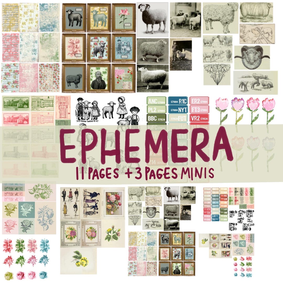 Cottagecore Vintage Junk Journal Kit, Lamb & Florals, Printable Paper ...