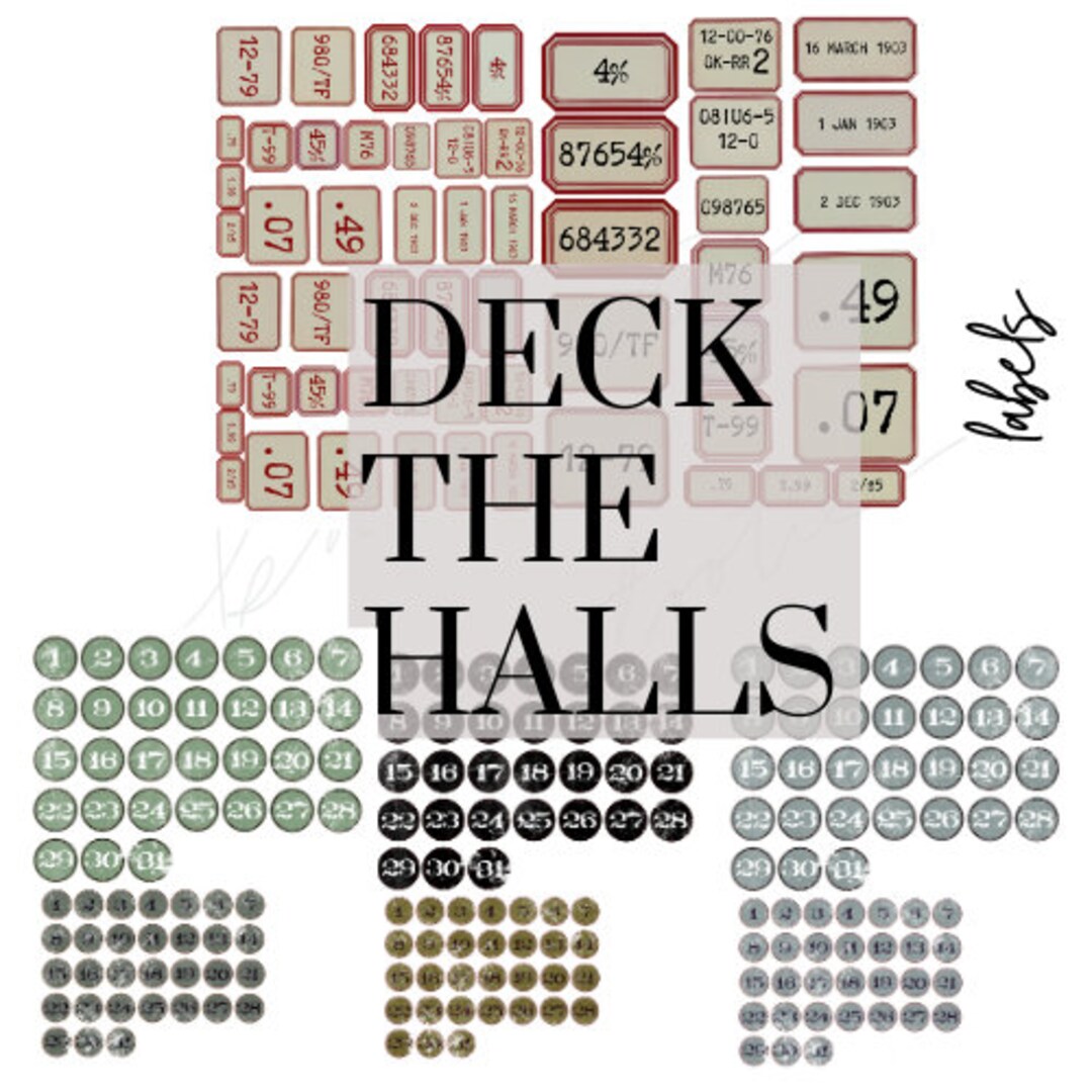 Deck the Halls PACK 6 Vintage LABELS Traditional Christmas Digital ...