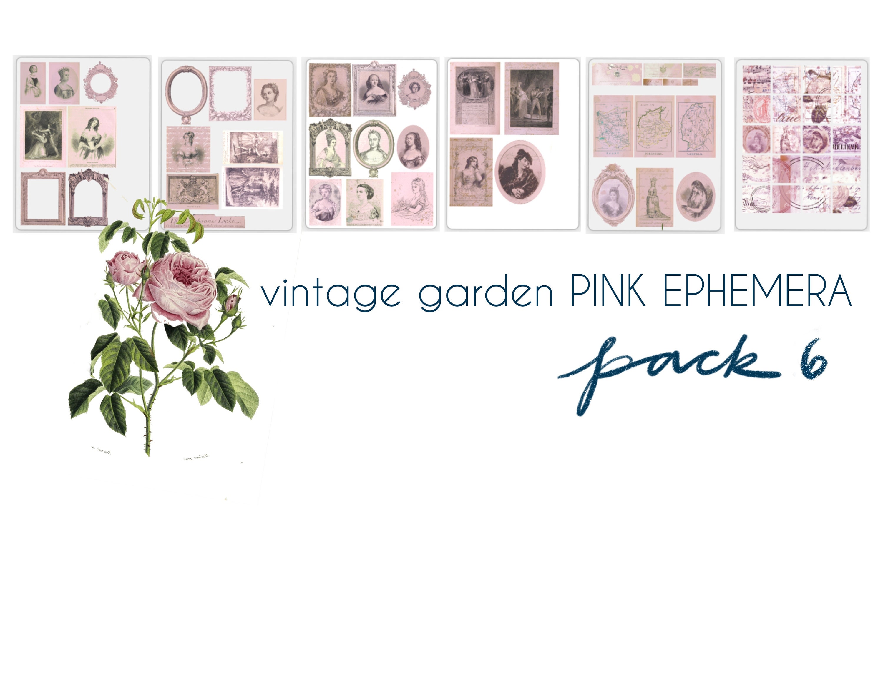Vintage Floral Printable Paper and Ephemera Kit INSTANT DOWNLOAD FULL ...