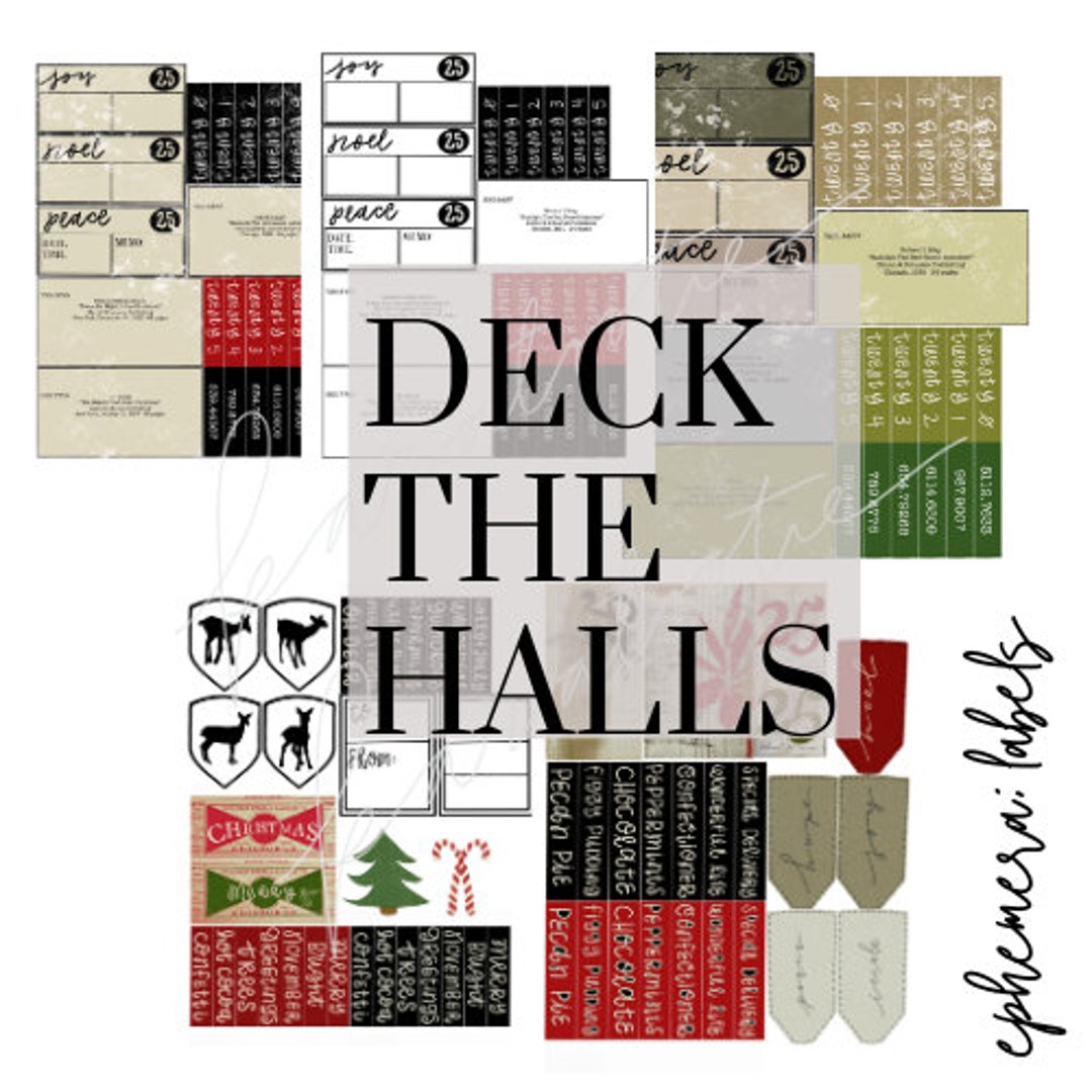 Deck the Halls PACK 9 EPHEMERA LABELS Traditional Christmas Digital ...