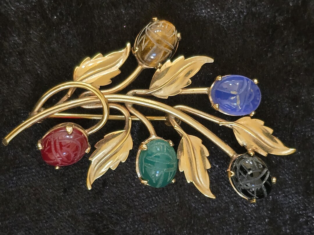 Antique HSB Gold Filled, Multi Gem Scarab Pin - Etsy