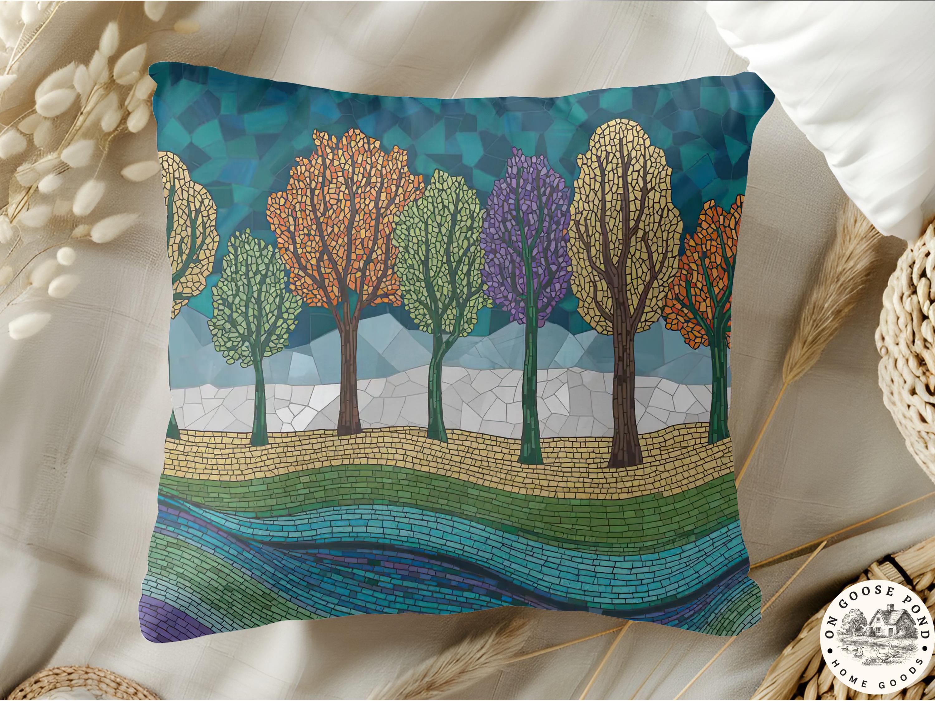 Modern Nature Trees Pillow Cover - Landscape Art Throw Pillow - Teal ...