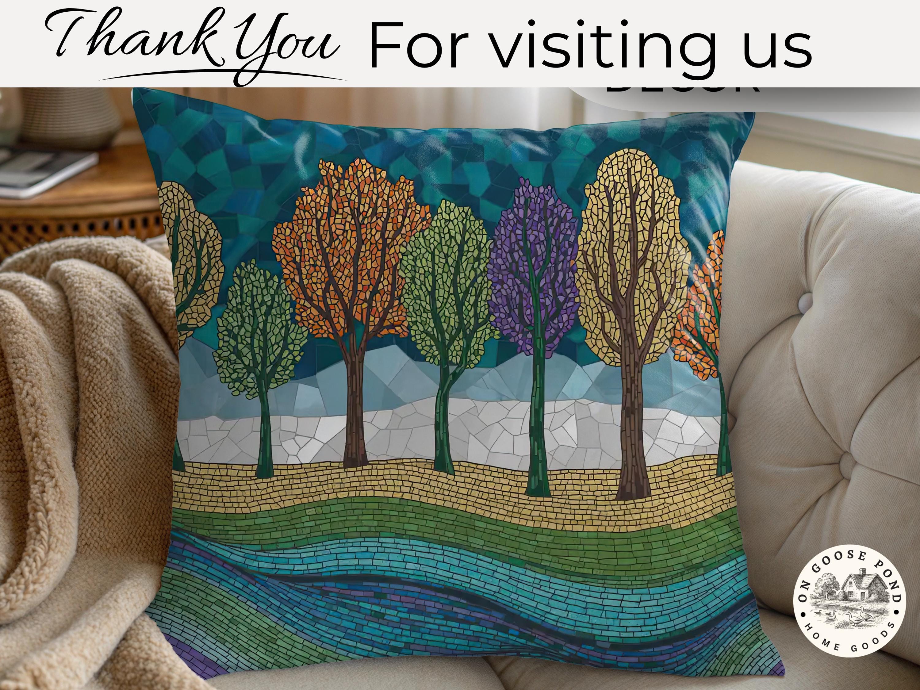 Modern Nature Trees Pillow Cover - Landscape Art Throw Pillow - Teal ...