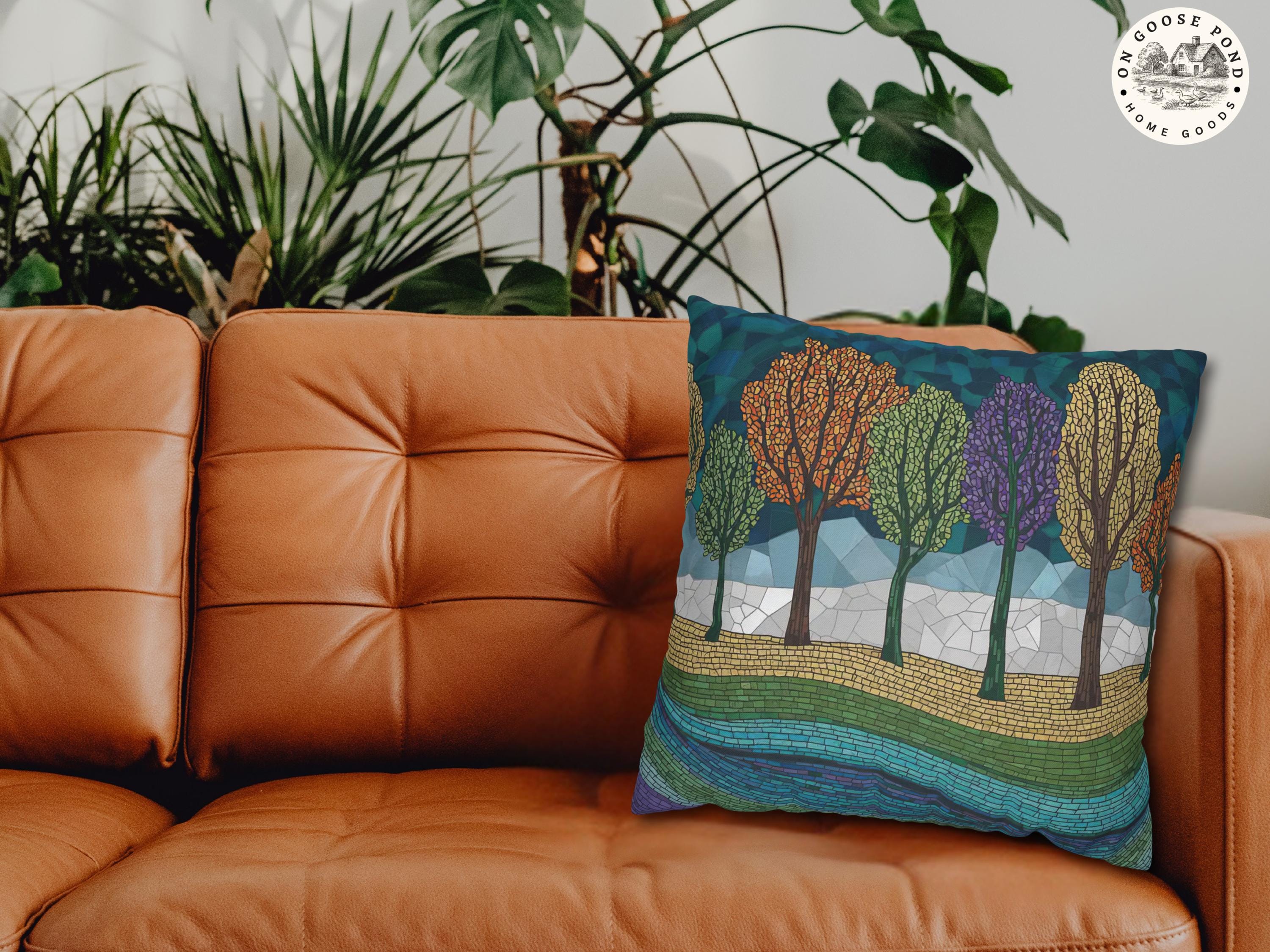 Modern Nature Trees Pillow Cover - Landscape Art Throw Pillow - Teal ...