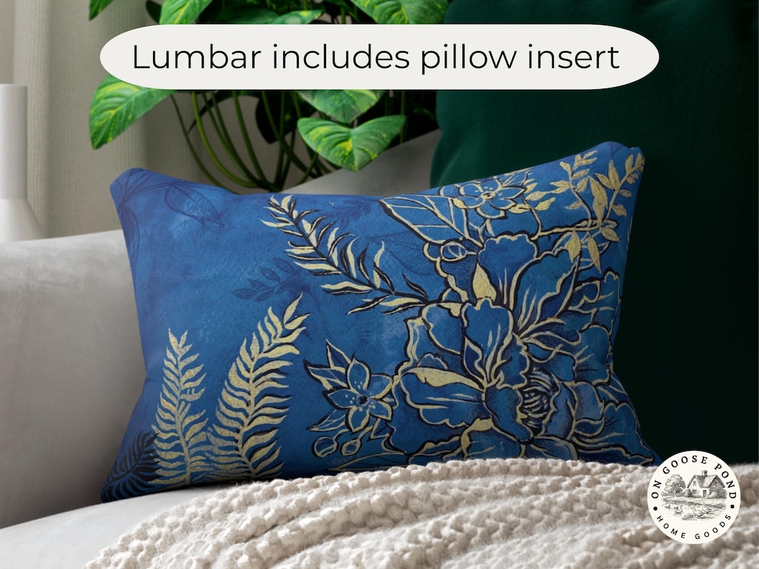 Lumbar Pillow Blue - Botanical Lumbar Pillow - Elegant Decor Pillow ...