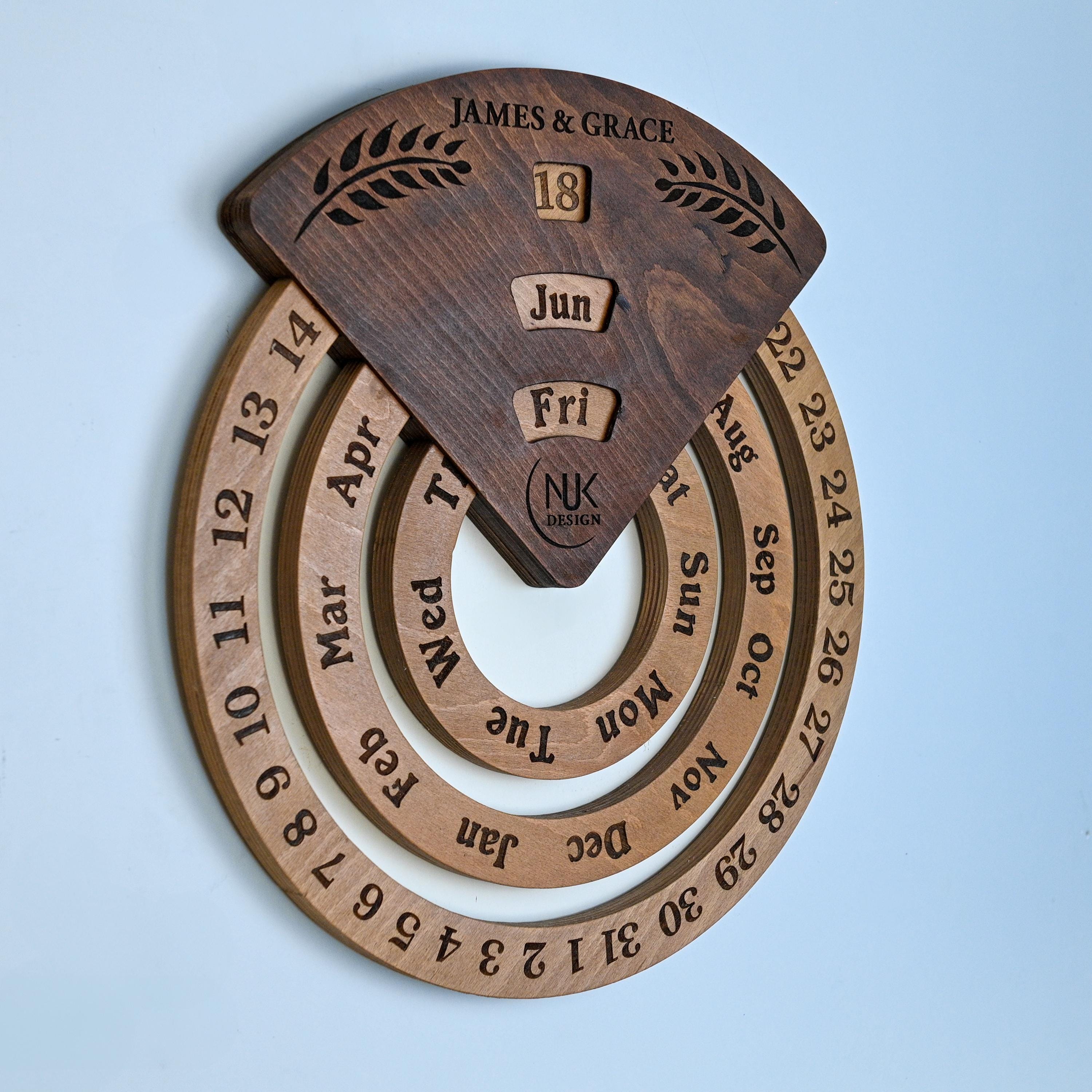 Customized Perpetual Wooden Calendar, Unique Wall Hanging, Rustic Wood ...