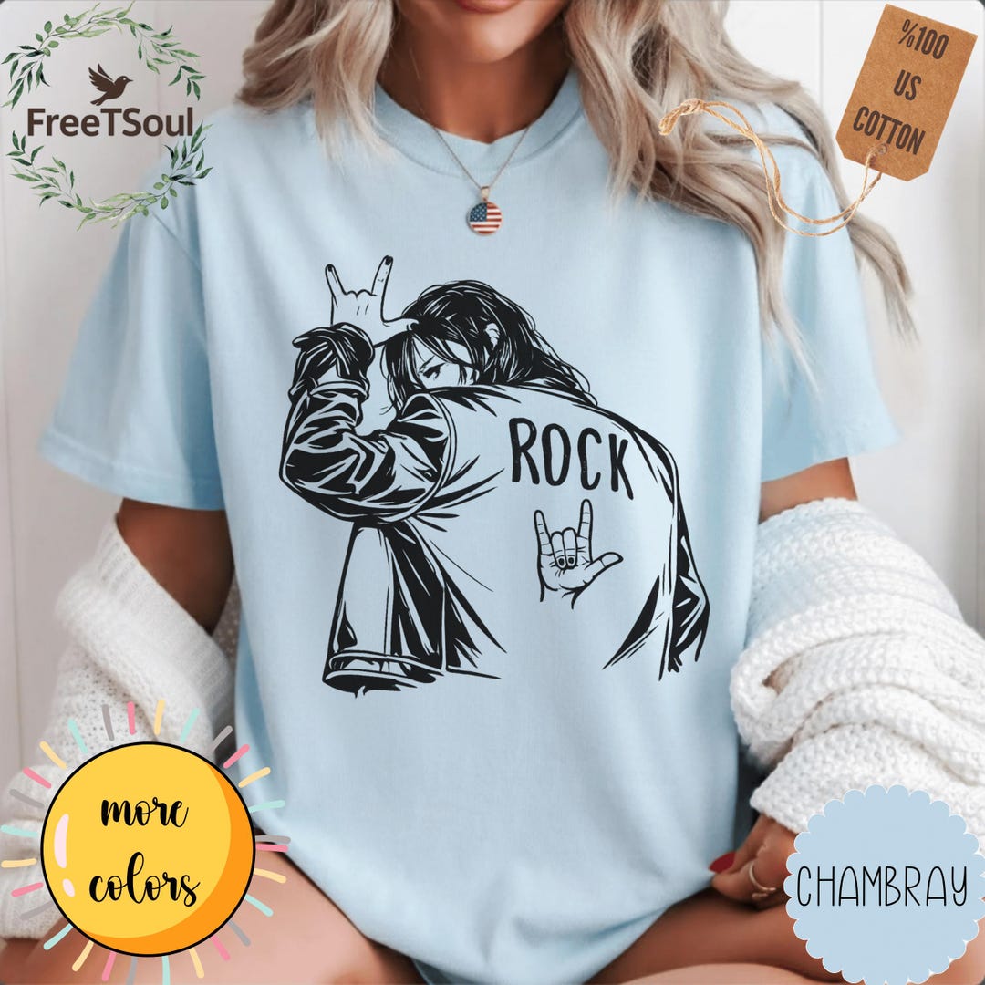 Rock Girl Shirt - ILLIT Inspired Hand Sign Graphic Tee, Grunge Line Art ...