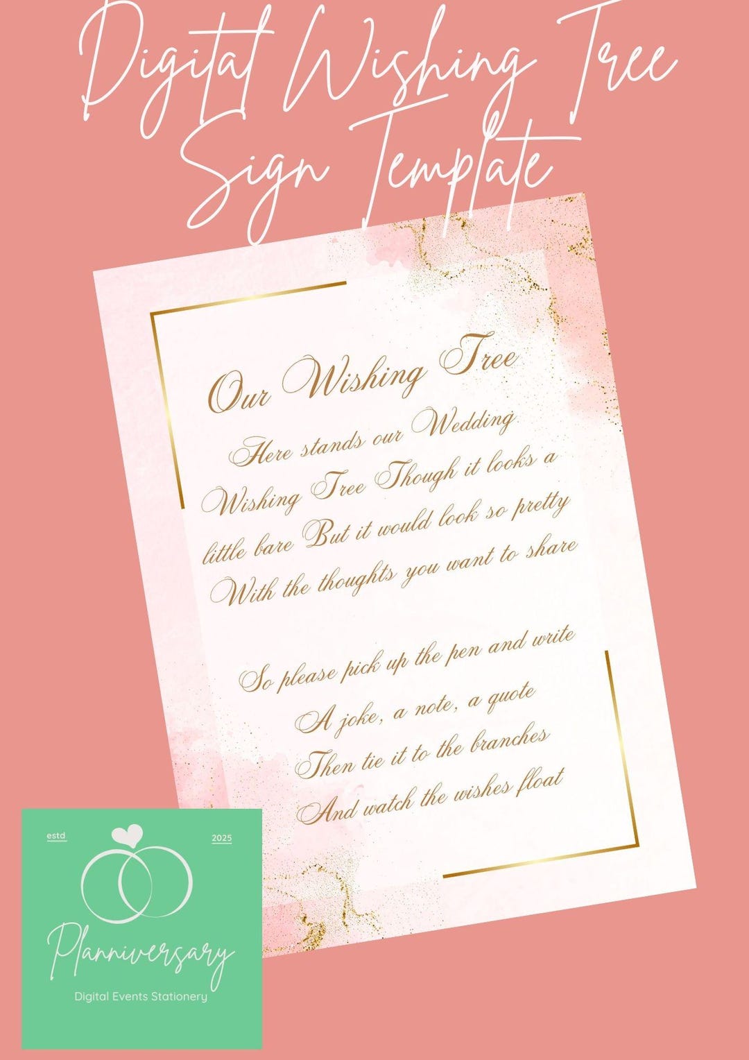 Editable Digital Download Pink and Gold Marble Wedding Unique Wishing ...