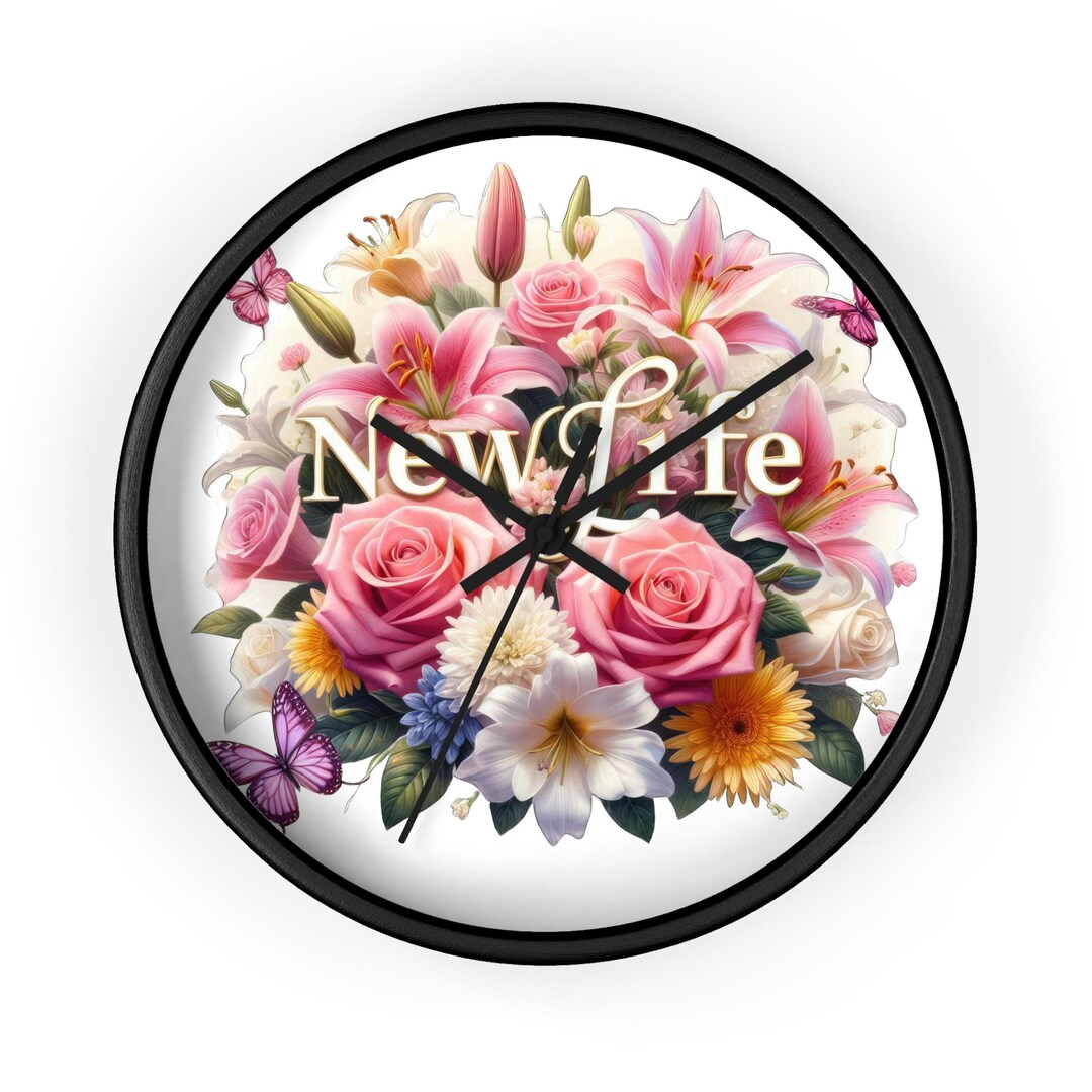 Floral New Life Wall Clock, Elegant Home Decor, Gift for New Beginnings ...