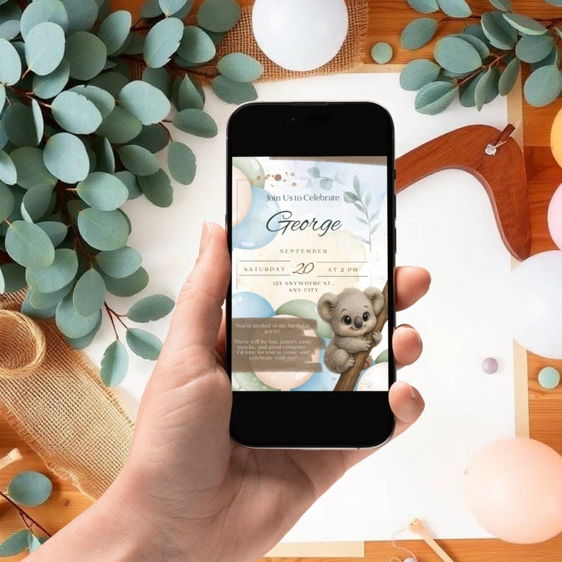 Koala Birthday Invitation Template, Editable Canva Kids Birthday Party ...