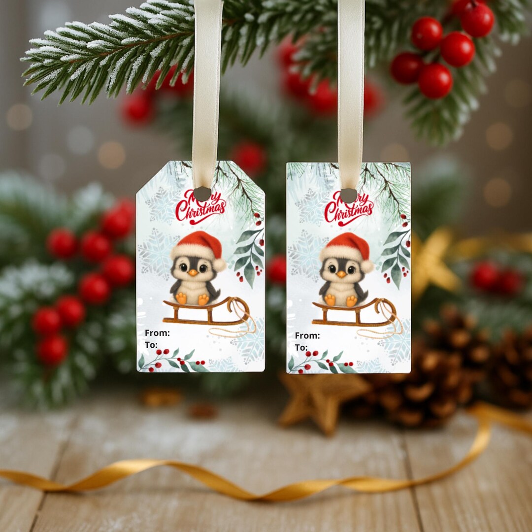 Christmas Penguin Gift Tag Printable, Cute Winter Animal Theme Template ...