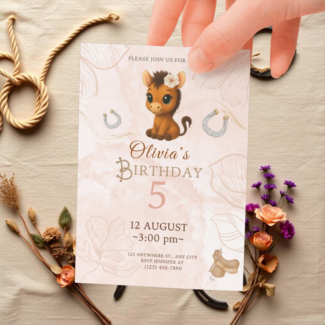 Horse Birthday Invitation Template, Cute Pony Editable Kids Birthday ...