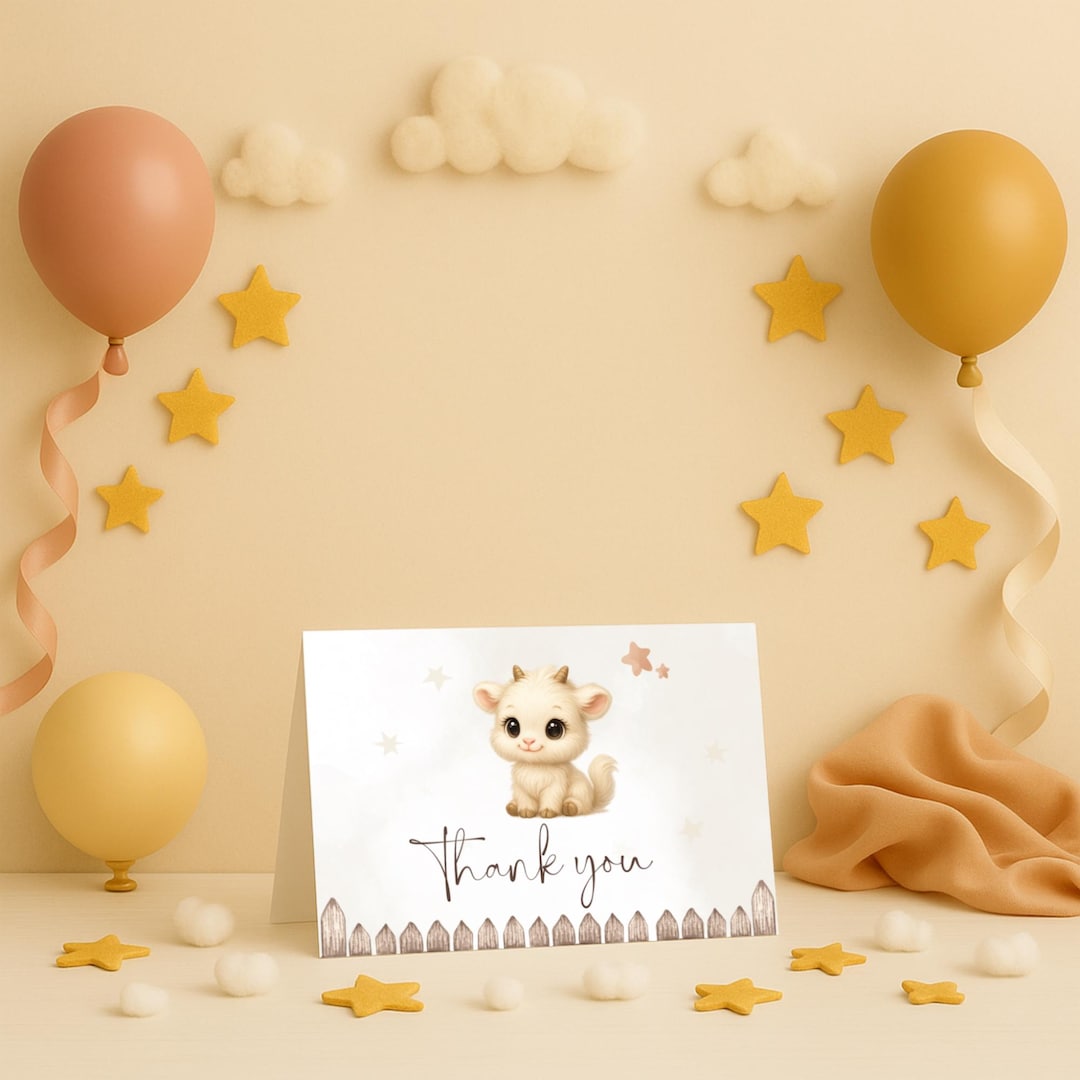 Goat Thank You Card Printable, Cute Farm Animal Birthday Party Template ...