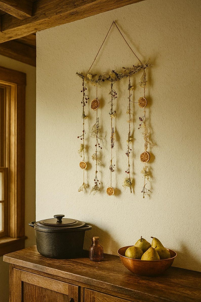 Rustic Farmhouse Boho Wall Hanging With Dried Limes, Moss & Rose Hips ...