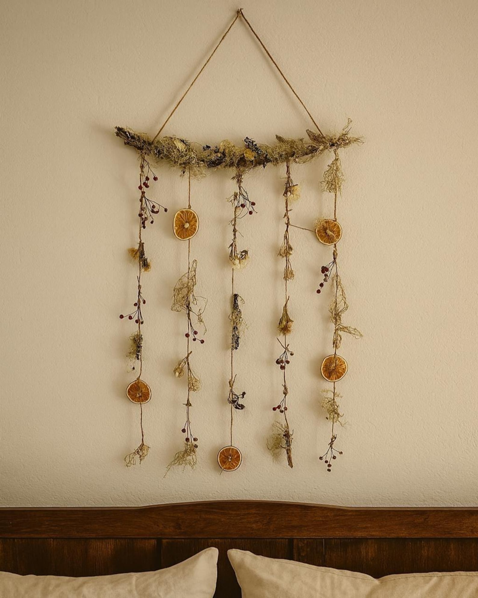 Rustic Farmhouse Boho Wall Hanging With Dried Limes, Moss & Rose Hips ...