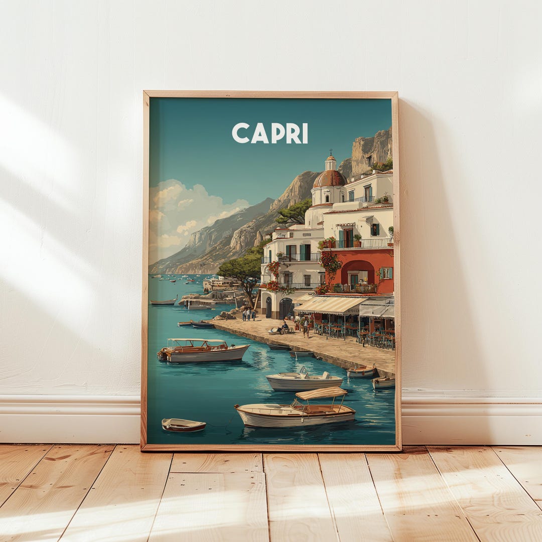 Vintage Capri Italy Travel Poster Wall Art | Retro Coastal Landscape ...