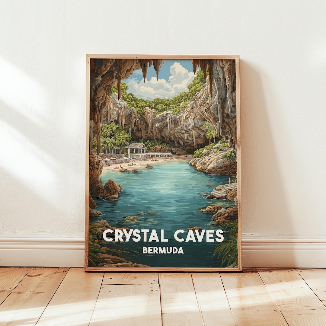 Crystal Caves Bermuda Travel Poster | Tropical Cave Wall Art Print ...