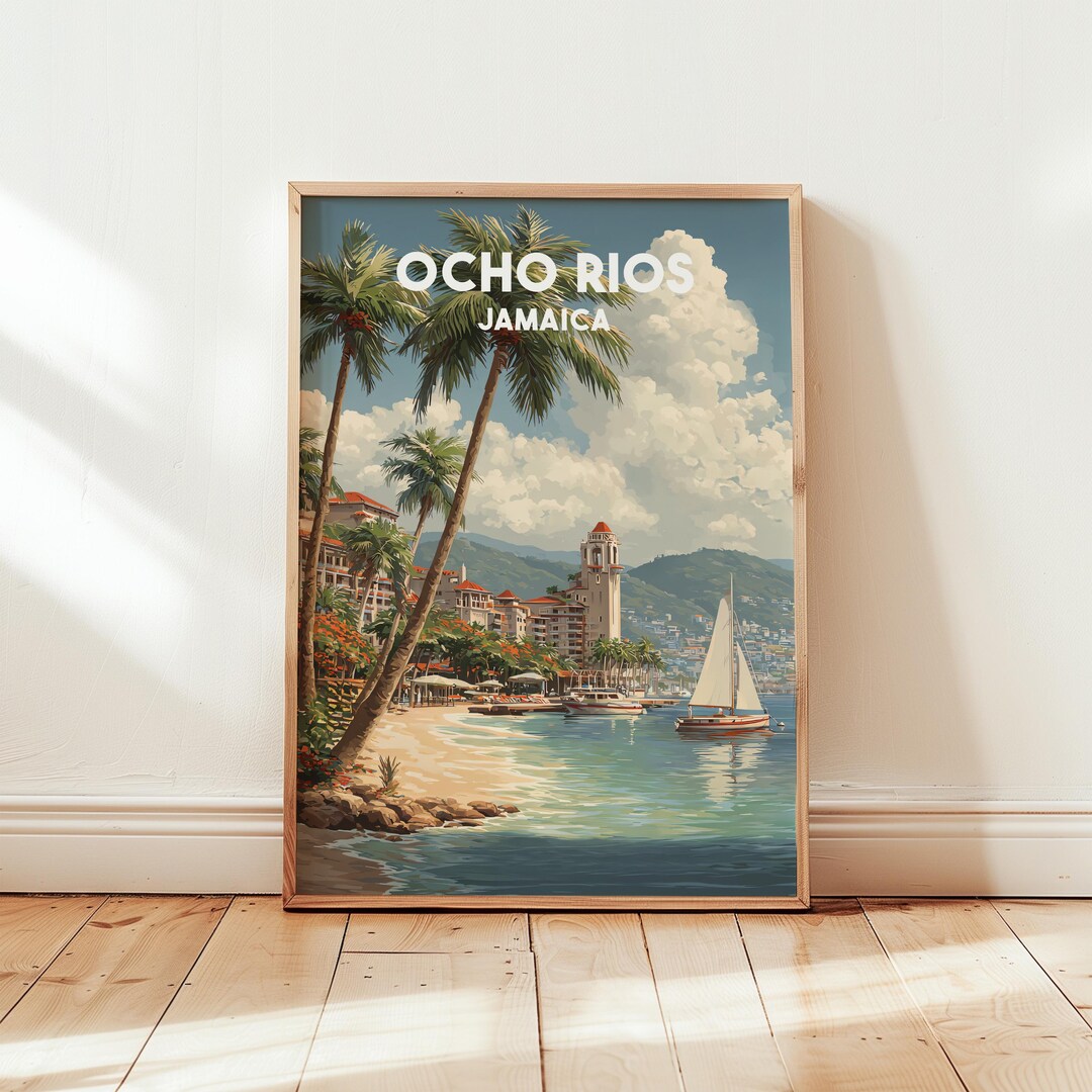 Ocho Rios Jamaica Travel Poster | Caribbean Beach Wall Art Print ...