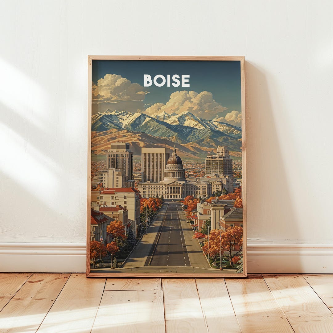Boise Idaho Poster | US Capital City Travel Print | Vintage Mountain ...