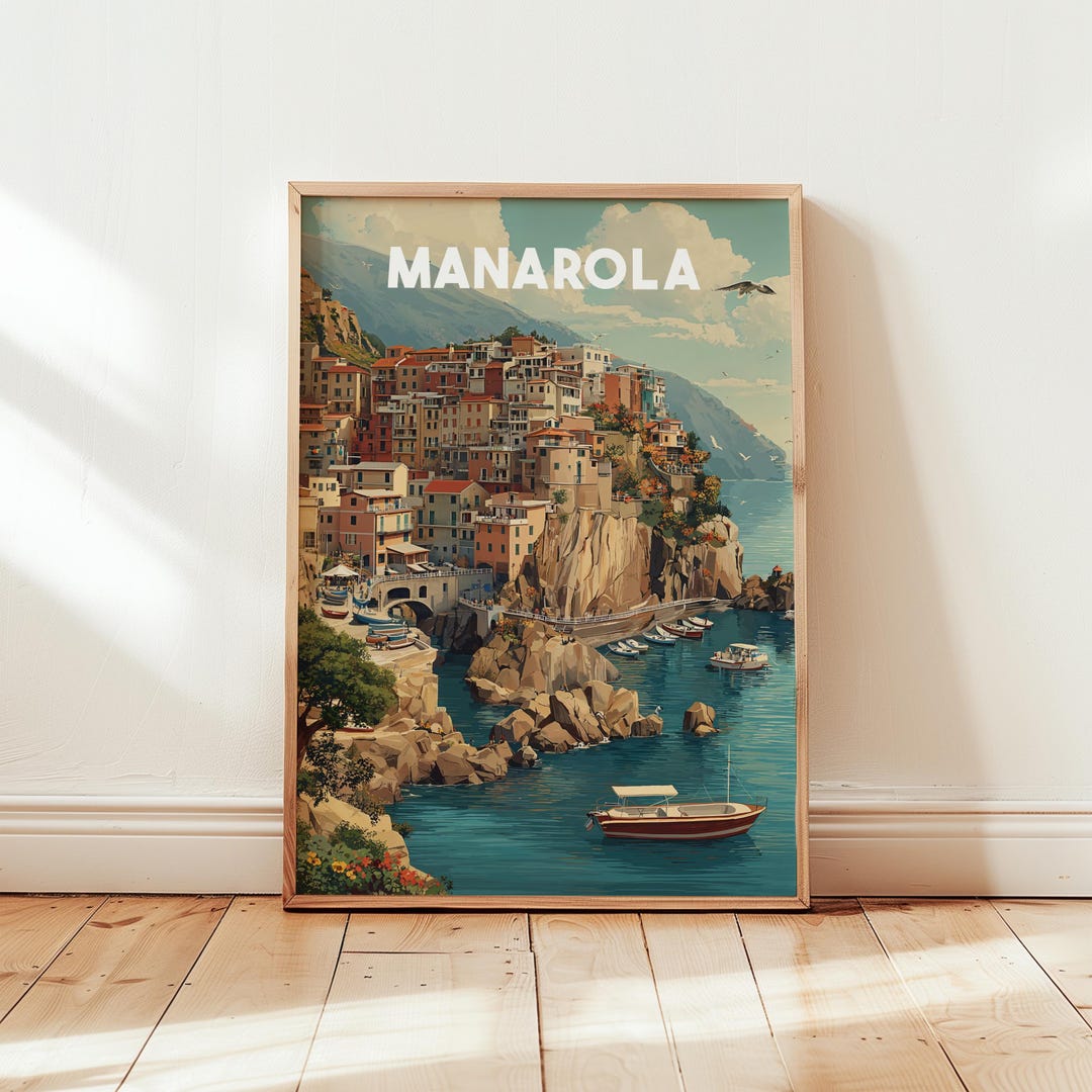 Vintage Manarola Italy Travel Poster Wall Art | Retro Cinque Terre ...