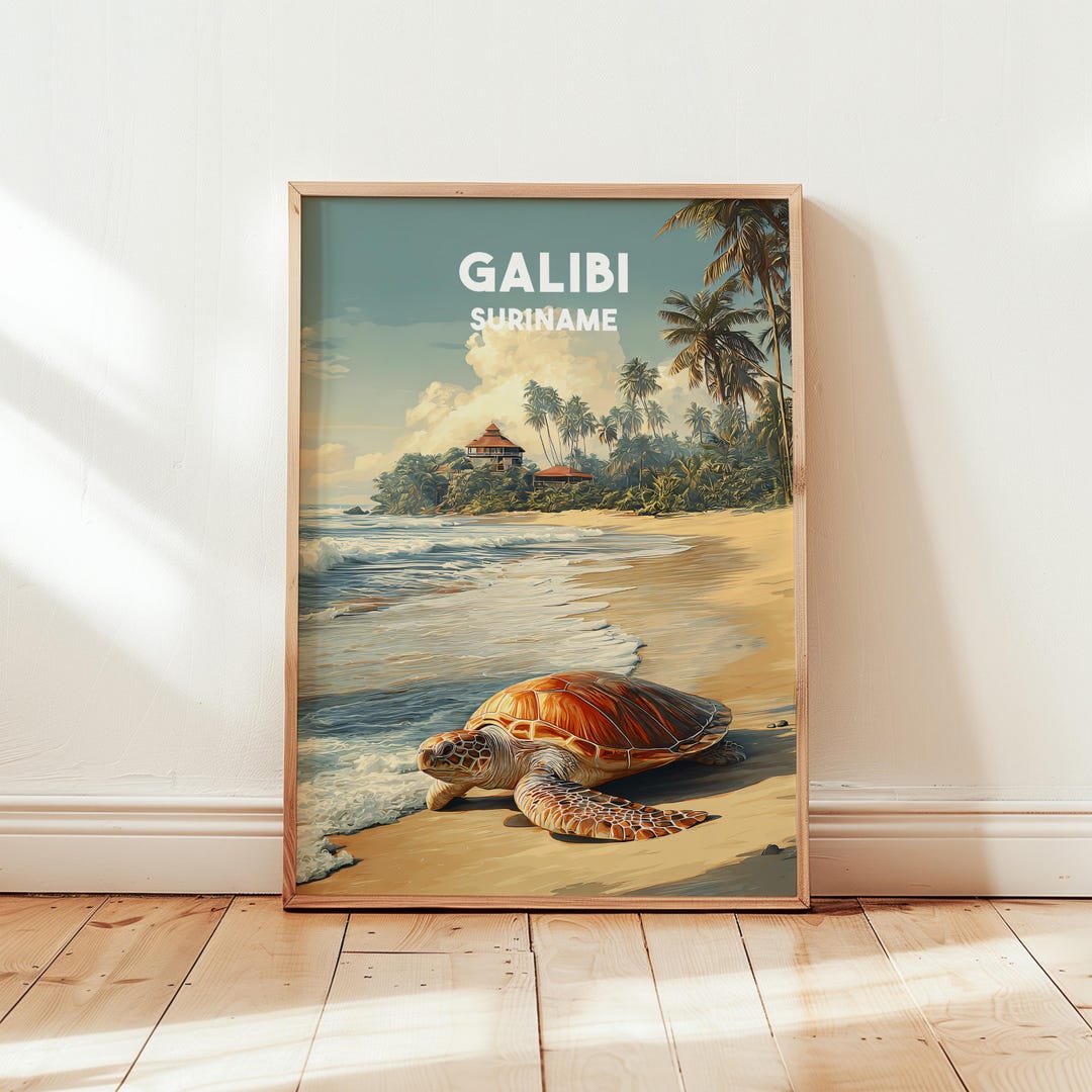 Galibi Suriname Travel Poster | Sea Turtle Beach Art Print | Coastal ...