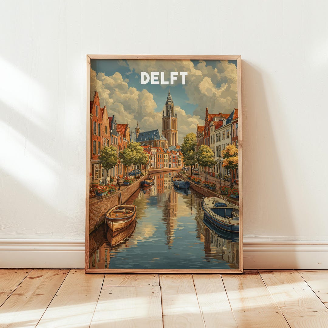 Delft Travel Poster | Delft Wall Art | Netherlands Cityscape Print ...
