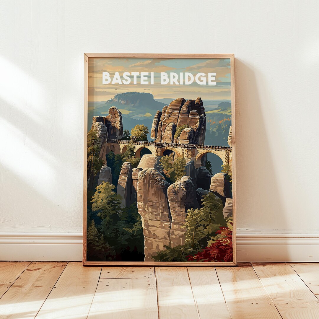 Bastei Bridge Germany Travel Poster Print | Vintage Wall Art Landscape ...