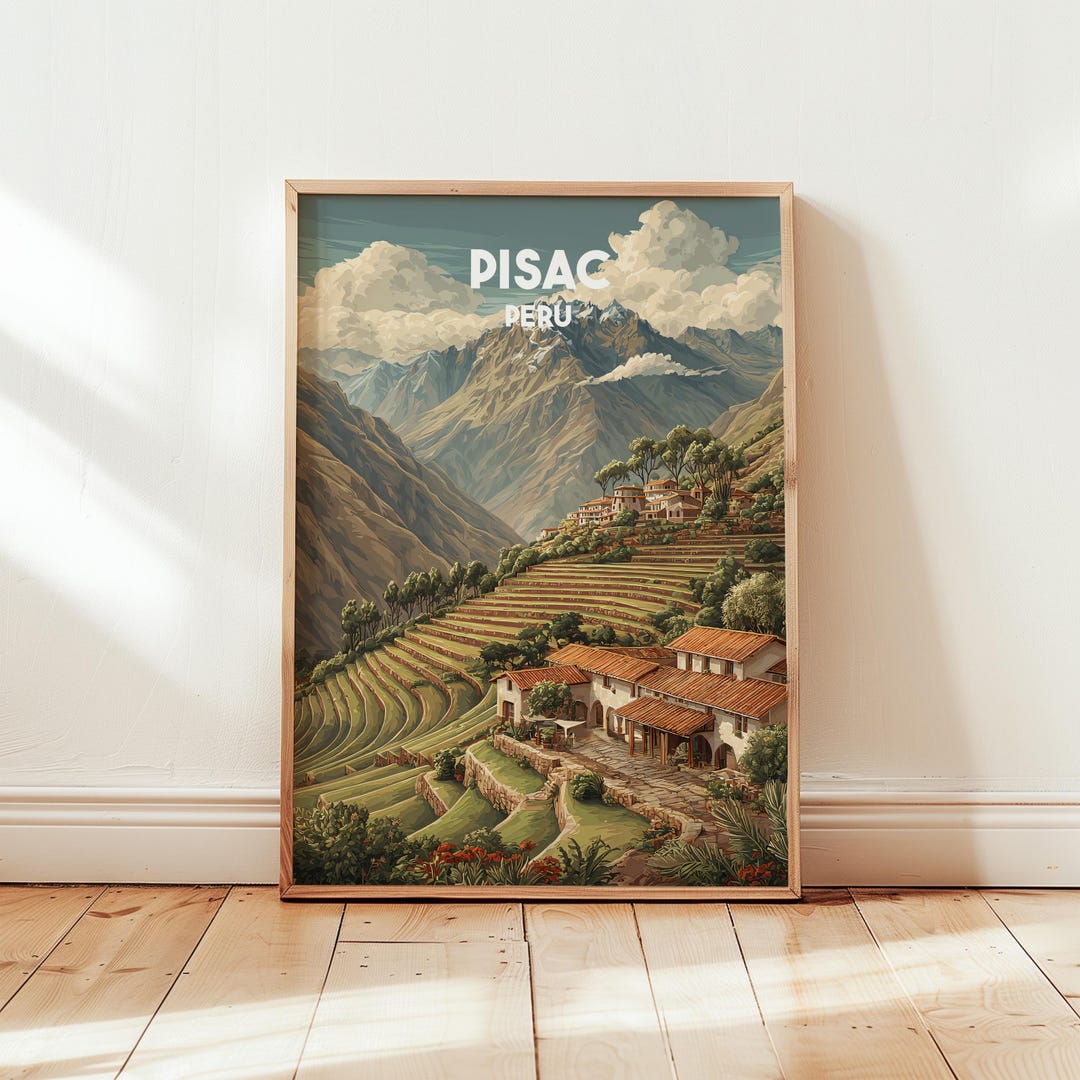 Pisac Peru Travel Poster | Sacred Valley Art Print | Andes Terrace ...