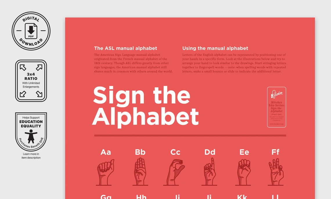 Sign the Language Red Poster Digital and Printable American Sign ...