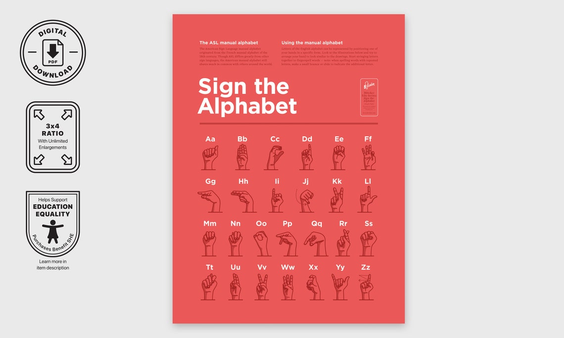Sign the Language Red Poster Digital and Printable American Sign ...