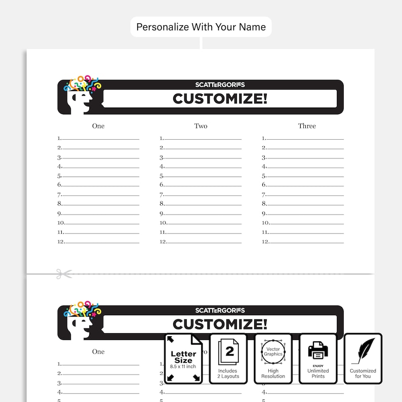 Personalized Scattergories Scorecard, Printable Score Sheet, Custom ...