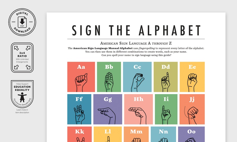 Colourful Sign the Alphabet Poster Digital and Printable - Etsy UK