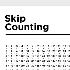 Simple Skip Counting Poster - Educational Black and White Chart for ...