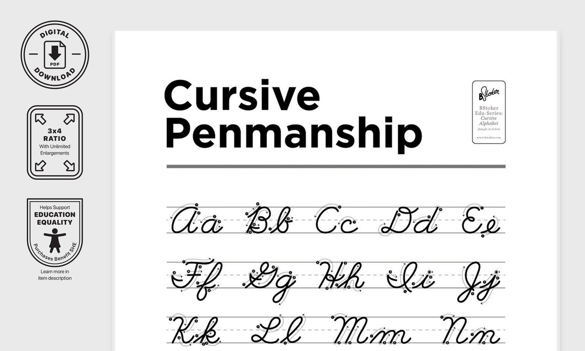 Educational Alphabet Posters - Downloadable Black and White Cursive ...