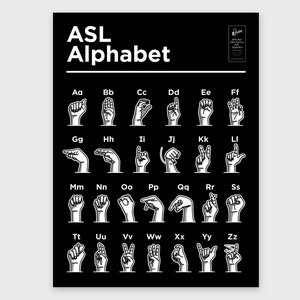 ASL Alphabet Digital Posters - Educational Black and White Poster for ...