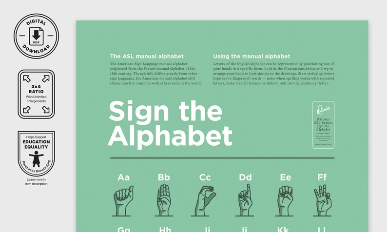 Sign the Alphabet Green Chart Educational American Sign Language ...
