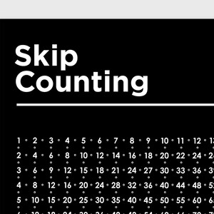 Simple Skip Counting Poster Educational Black and White Chart for ...
