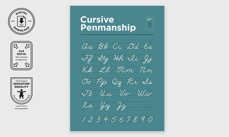 Printable Alphabet Teal Posters - Educational Cursive Alphabets and ...