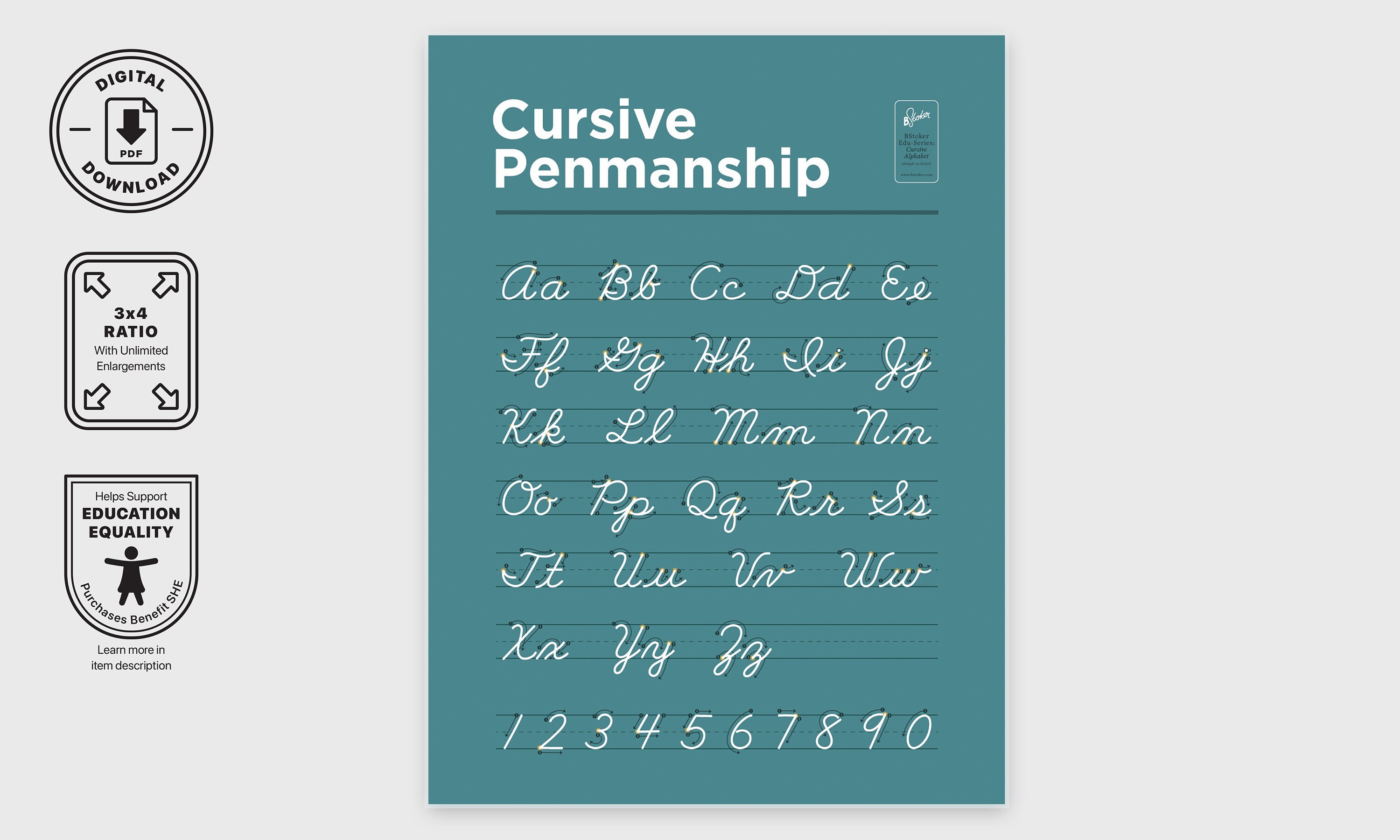 Printable Alphabet Teal Posters - Educational Cursive Alphabets and ...