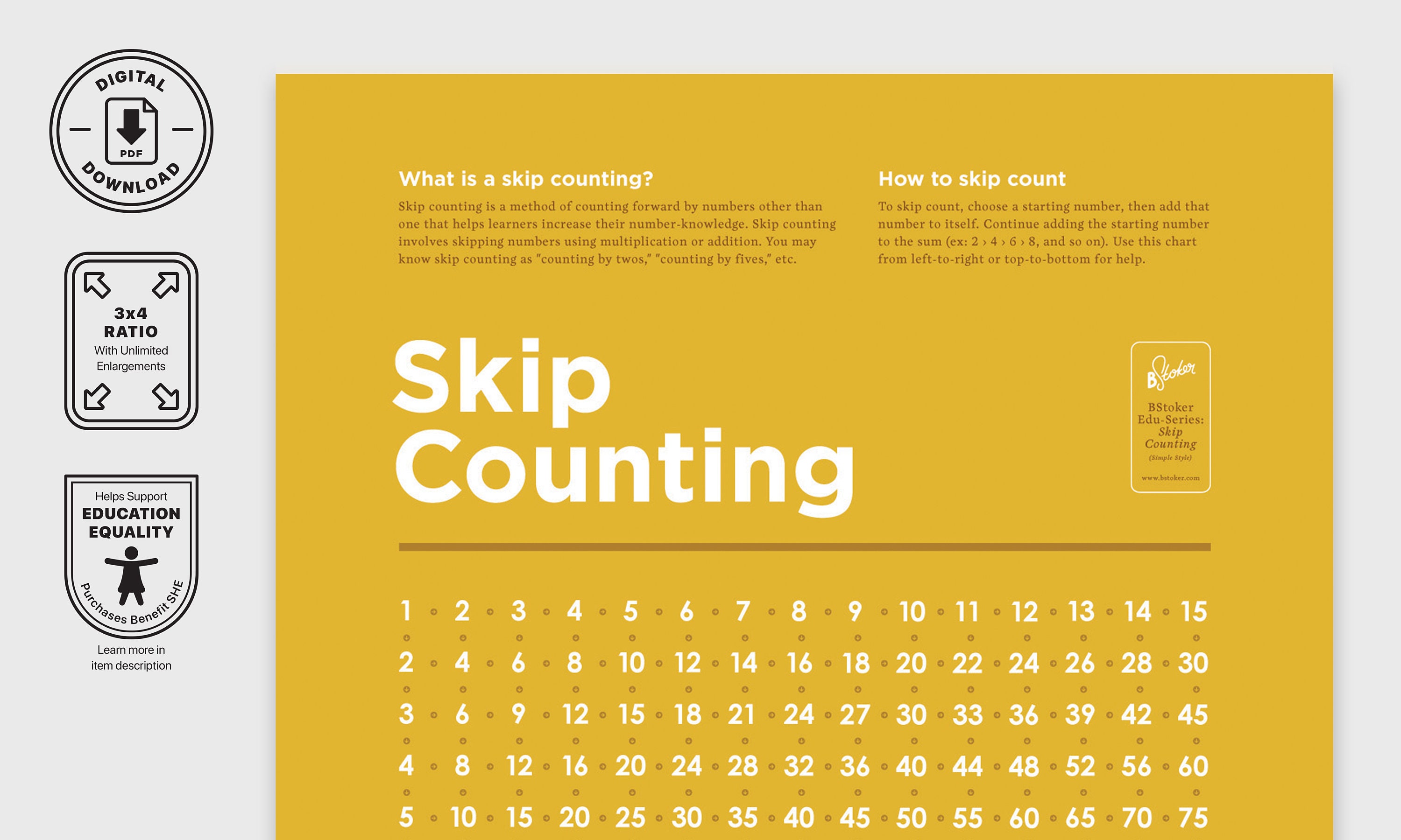 Skip Counting Yellow Poster Maths Numbers Learning Chart 1 - Etsy