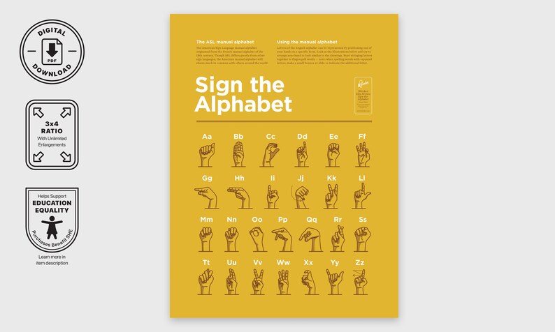 Sign the Alphabet Yellow Chart - Simple American Sign Language ...